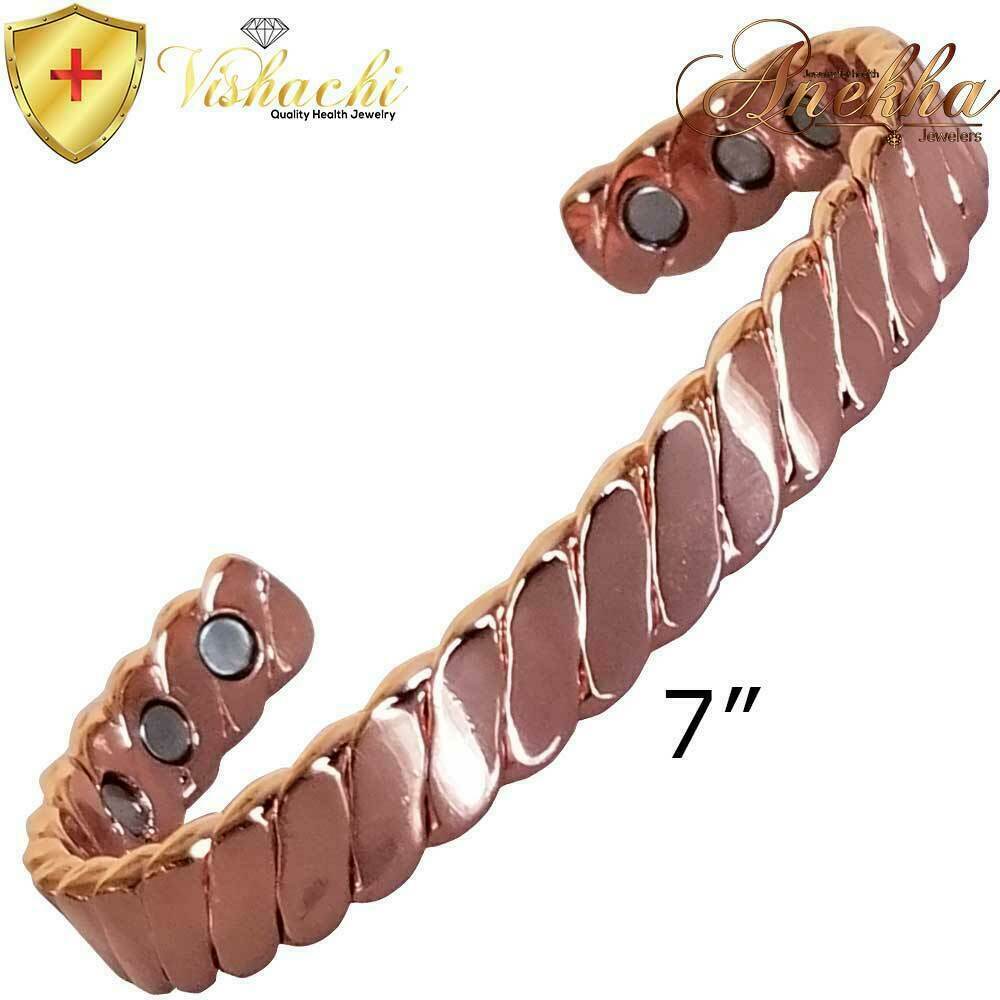 MAGNETIC BANGLE BRACELET, SOLID & PURE COPPER, WOMEN SHINY TWISTED ...